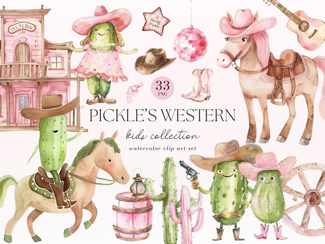 Watercolor Pickles Western Clip Art, Funny Pickle Clipart PNG, Cute ...