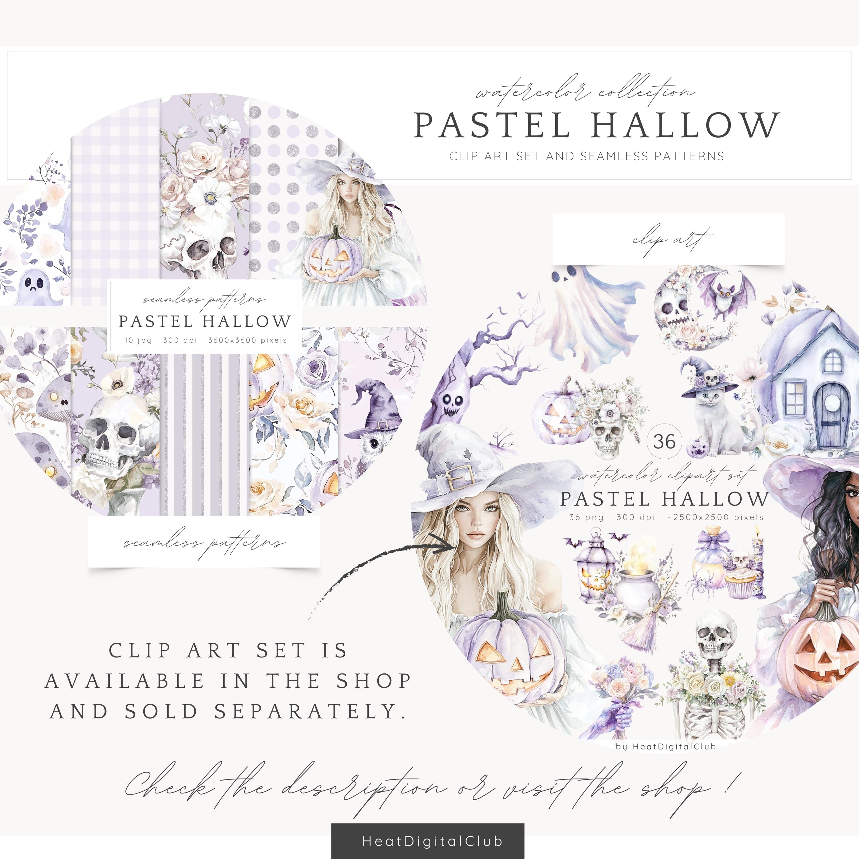 Watercolor Pastel Halloween Patterns, Floral Pumpkin Ghosts (digital ...