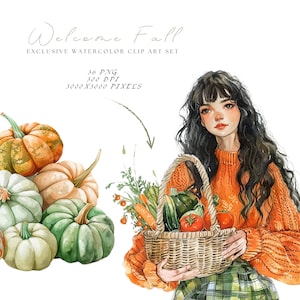 Watercolor Welcome Fall Clipart Bundle, Autumn Clipart PNG, Cozy Fall ...