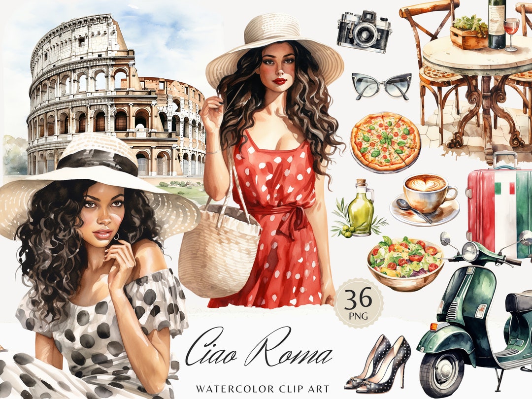 Watercolor Ciao Roma Clipart Bundle, Rome PNG, Italy Clip Art, Italian ...