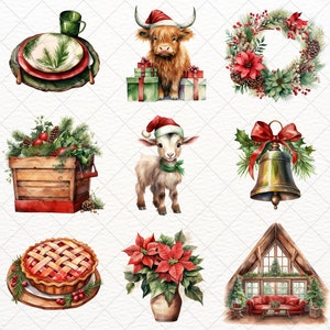 Watercolor Rustic Christmas Clipart Bundle, Farmhouse Holiday Clip Art ...