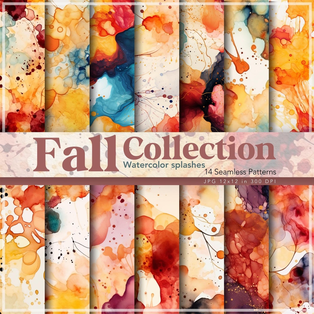 Seamless Alcohol Ink Fall Patterns, Autumn Watercolor Splashes JPEG ...