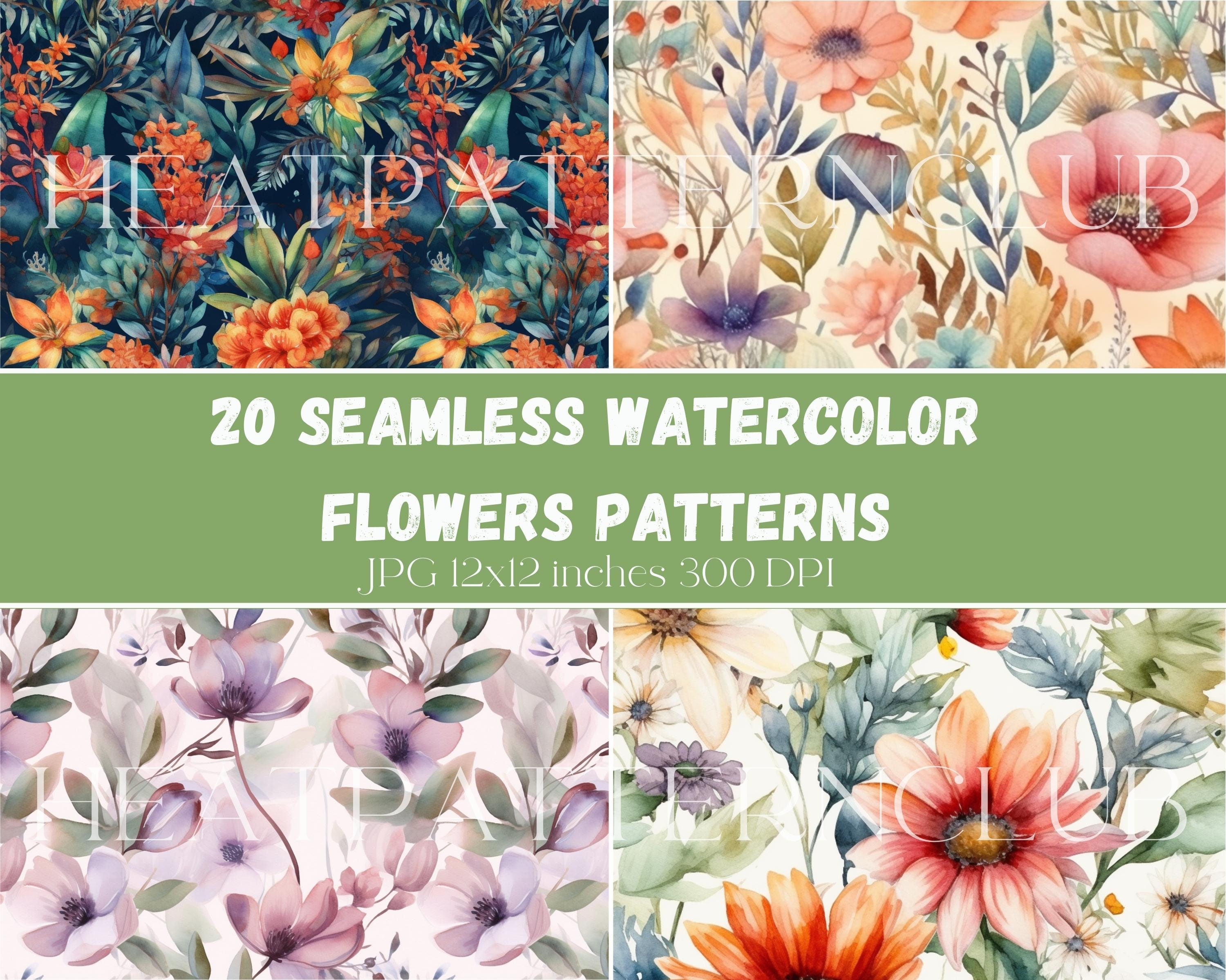 20 Seamless Watercolor Flower Patterns JPEG Digital - Etsy