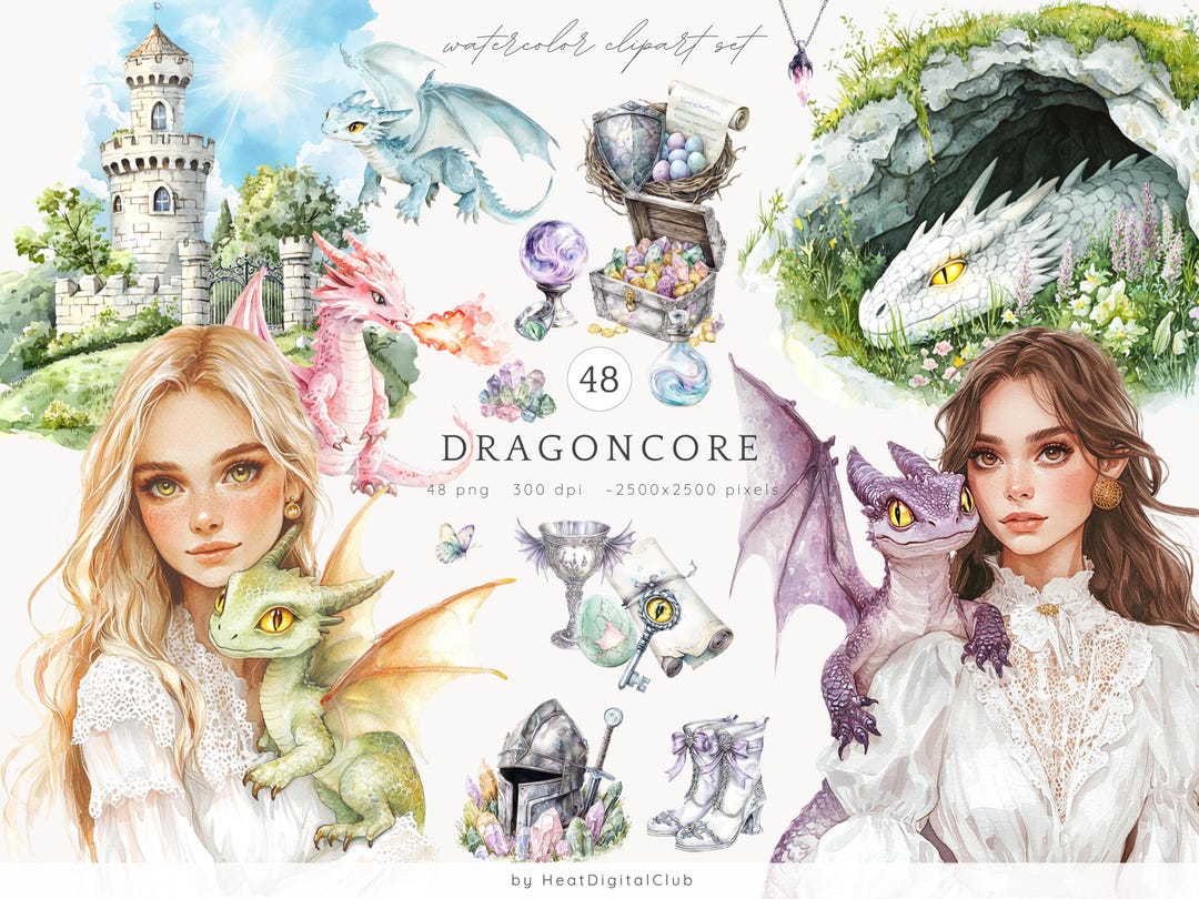 Watercolor Dragoncore Clipart, Fantasy Clip Art, Watercolor Dragon Png, Magical Dragons Images ...