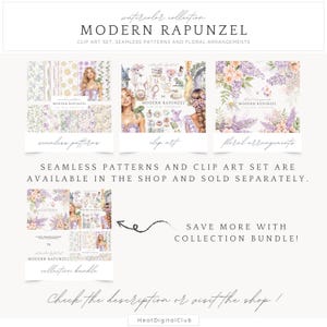 Watercolor Modern Rapunzel Floral Arrangements Clipart, Lilac Flowers ...