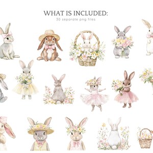 Watercolor Easter Bunnies Clipart, Bunny Girl PNG, Pink Bunnies Clipart ...