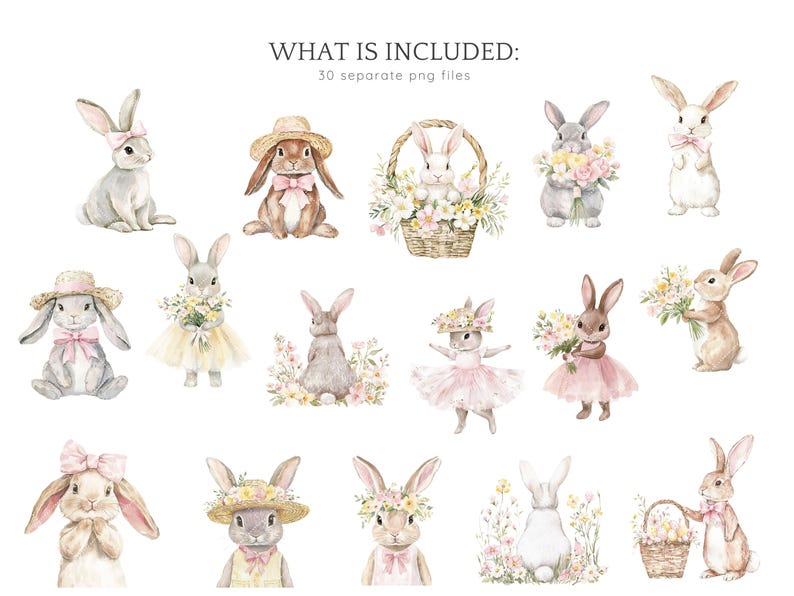 Watercolor Easter Bunnies Clipart, Bunny Girl PNG, Pink Bunnies Clipart ...