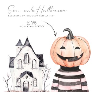 Watercolor Cute Halloween Clipart Bundle, Pastel Spooky Clip Art ...