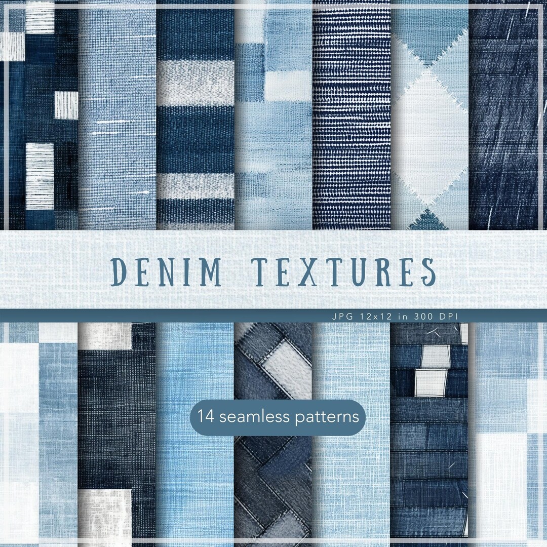 Seamless Shabby Denim Patterns, Old Blue Jeans Textures, Digital ...