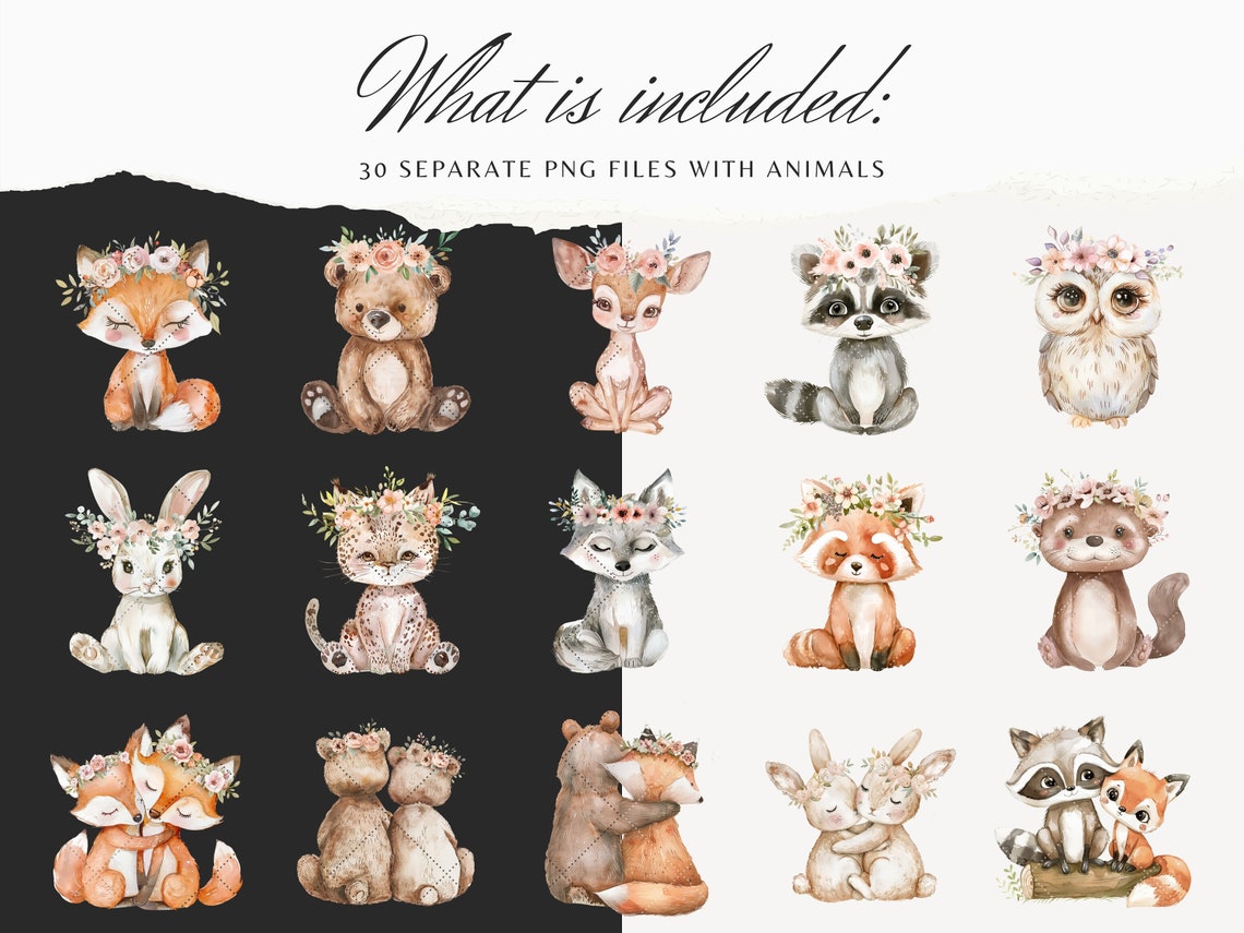 Watercolor Woodland Friends Clipart Bundle, Cute Forest Animals Clip ...