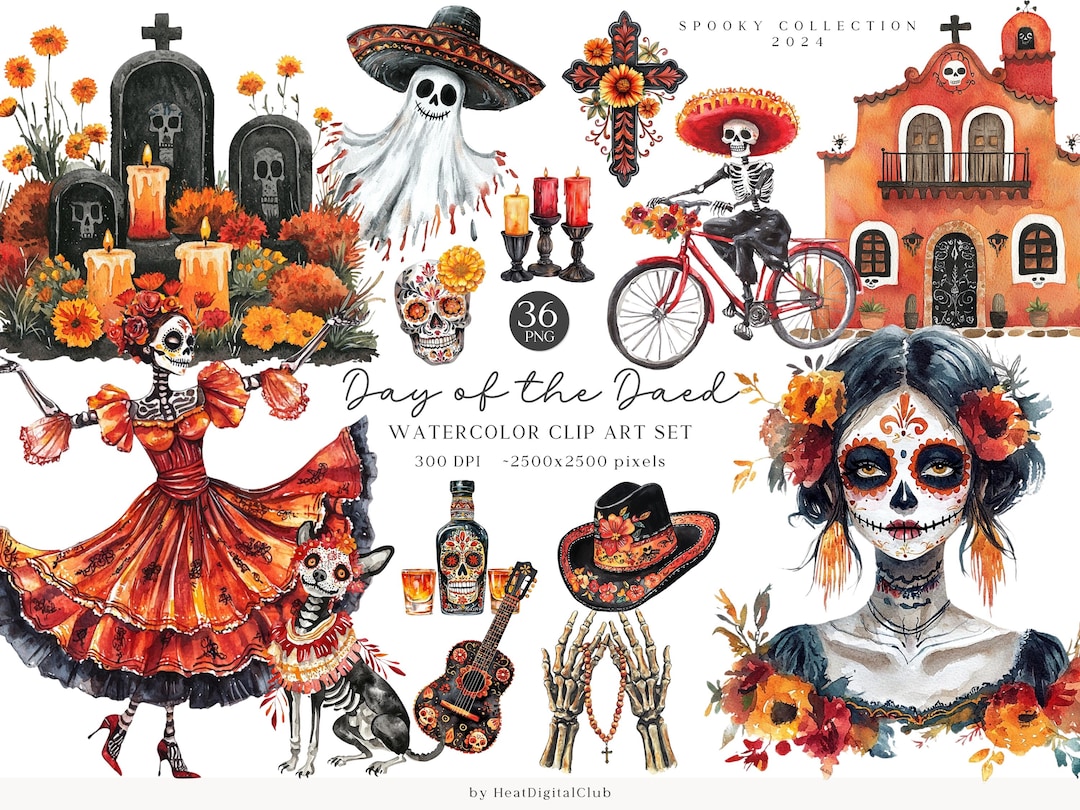 Watercolor Day of the Dead Clipart, Dia De Muertos Clip Art, Mexican ...