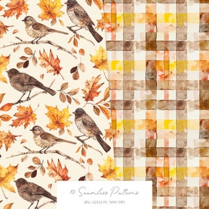 Watercolor Rustic Autumn Seamless Patterns, Neutral Fall Pattern JPEG ...