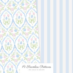 Watercolor Grandmillennial Seamless Patterns, Pastel Floral JPEG ...