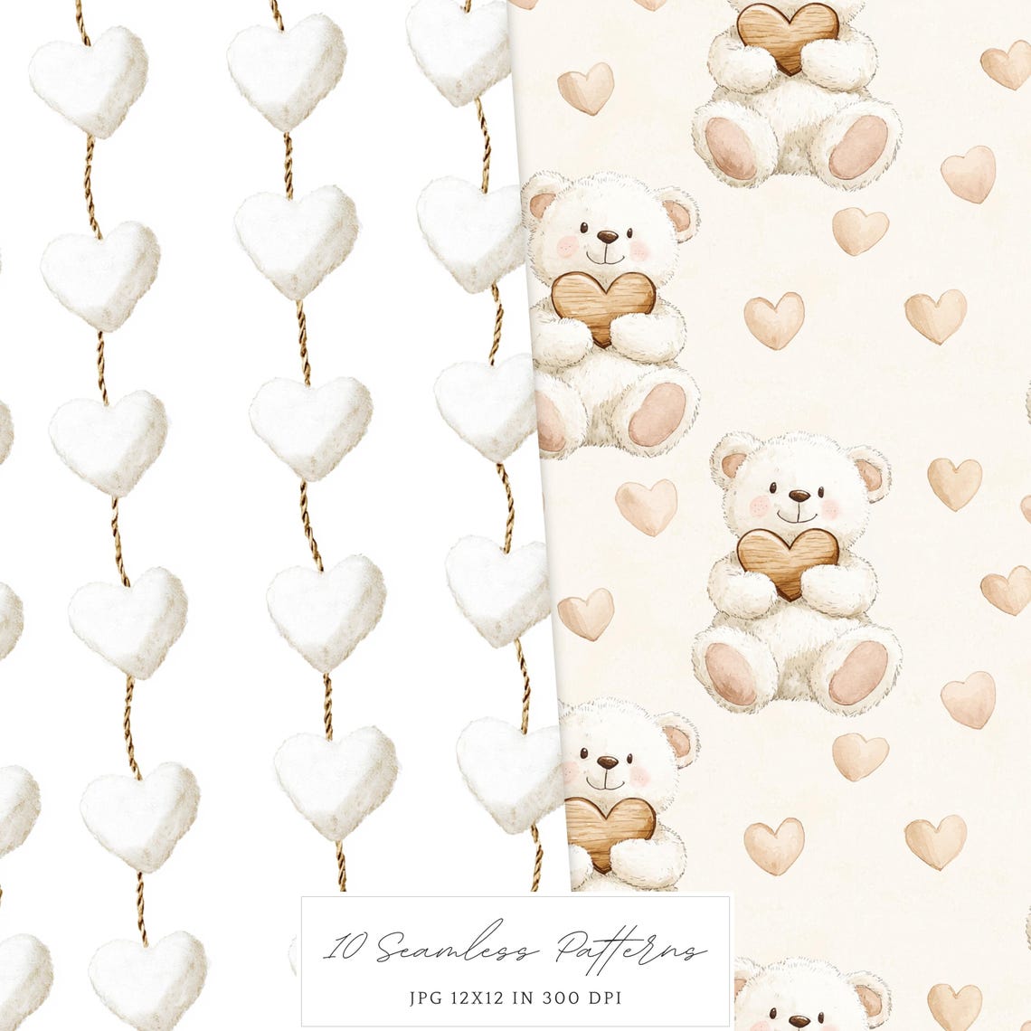 Watercolor Valentines Day Seamless Patterns, Boho Valentines JPG ...