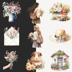 Watercolor Welcome Spring Clipart, Cozy Spring Clip Art, Floral ...