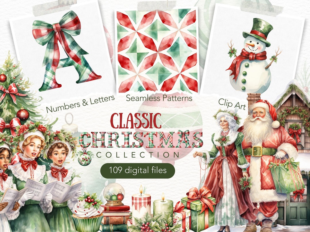 Watercolor Christmas PNG Clipart Bundle Images, Classic Christmas ...