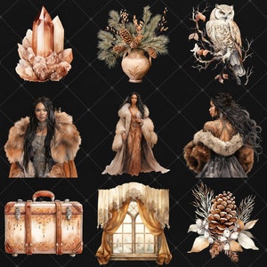 Watercolor Winter Boho Life Clip Art, Cottagecore Clipart PNG, Cottage ...