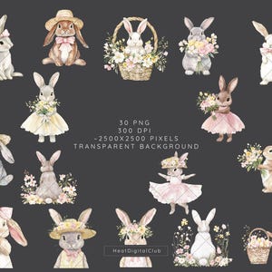 Watercolor Easter Bunnies Clipart, Bunny Girl PNG, Pink Bunnies Clipart ...