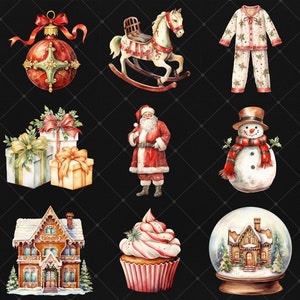 Watercolor Christmas PNG Clipart Bundle Images, Vintage Christmas ...