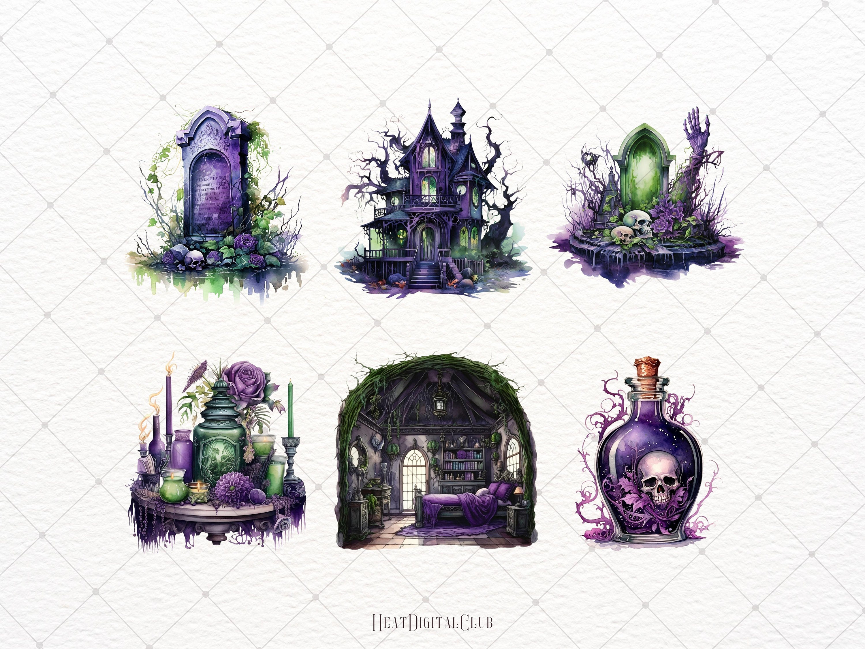 Watercolor Spooky Dark Halloween Witch Clipart Bundle PNG, Witchcraft ...