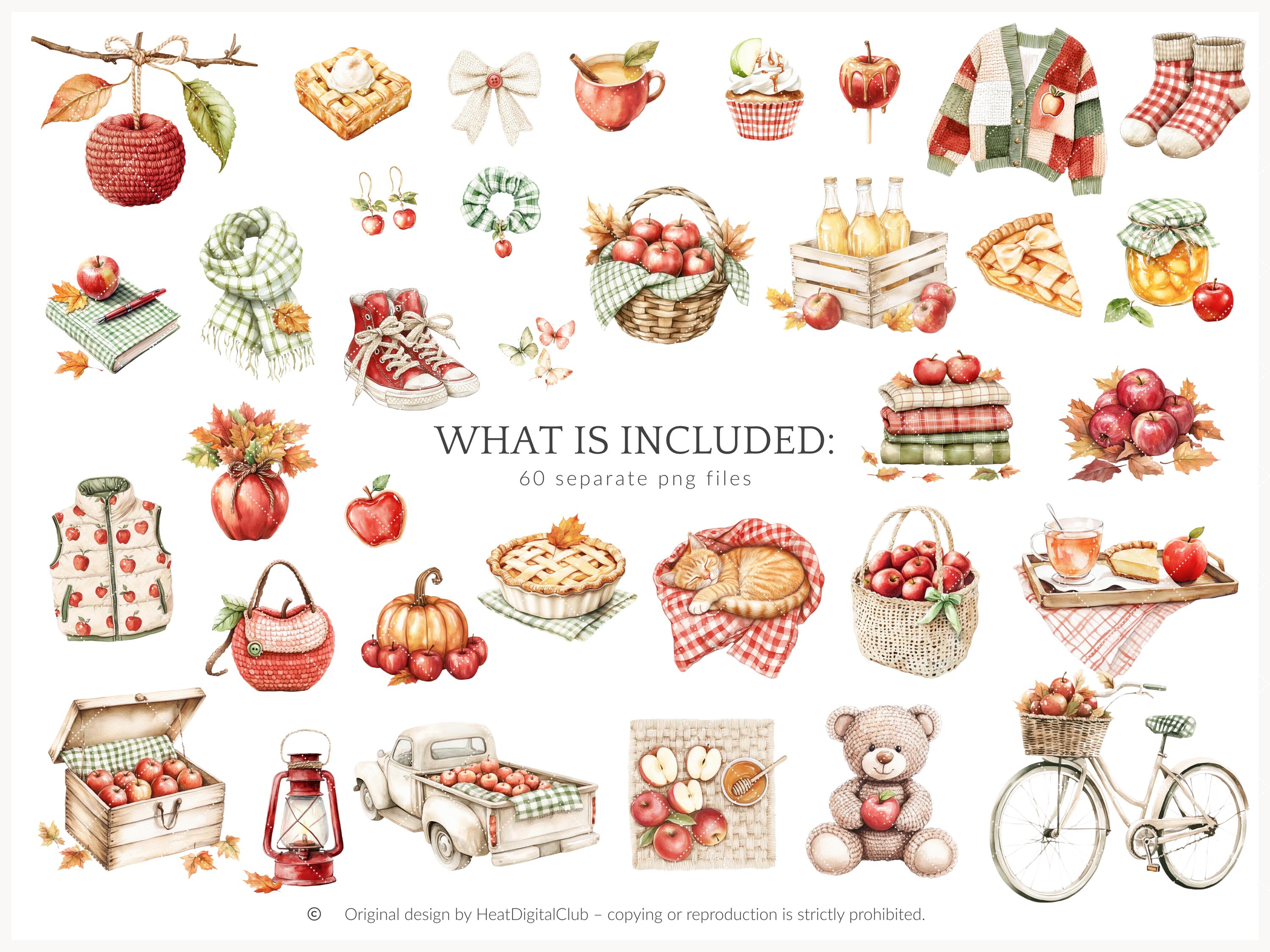 Watercolor Falling Apples Clipart, Fall PNG, Cozy Autumn Farm ...