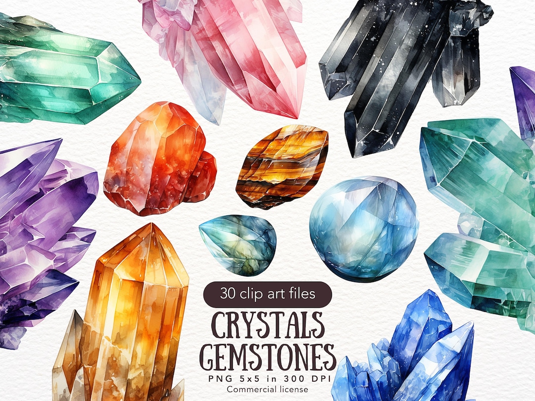 Watercolor Crystals Gemstones Clip Art, Crystals and Minerals PNG ...
