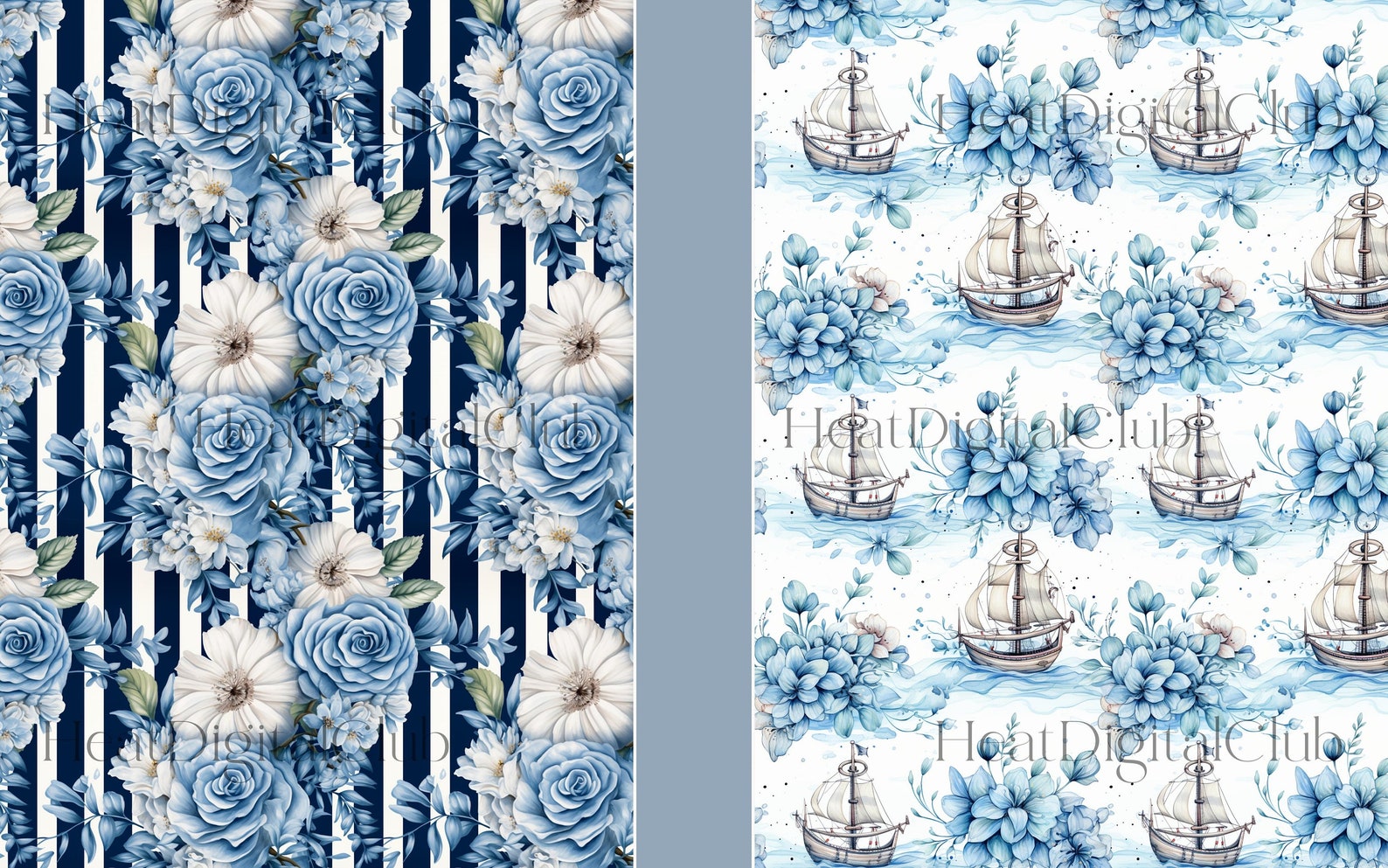 10 Seamless Watercolor Nautical Patterns, Romantic Navy Digital ...