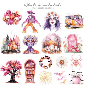 Watercolor Groovy Halloween Clipart, Hippie Spooky Halloween Clip Art ...