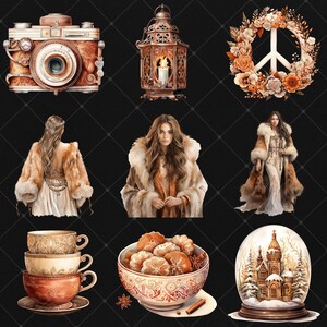 Watercolor Winter Boho Life Clip Art, Cottagecore Clipart PNG, Cottage ...