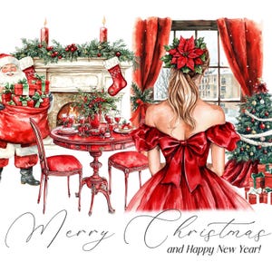 Watercolor Classic Christmas Clipart, Christmas Clip Art, Festive ...