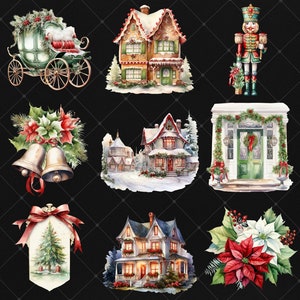 Watercolor Christmas PNG Clipart Bundle Images, Classic Christmas ...