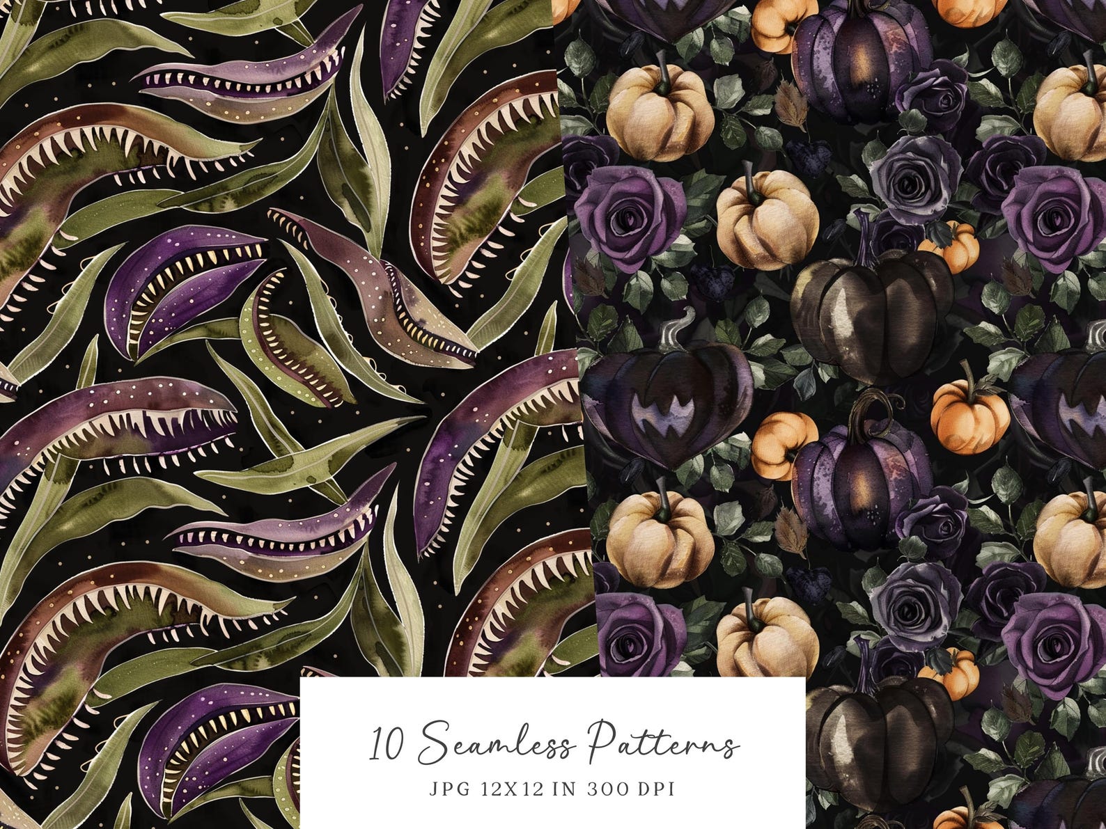 Watercolor Dark Poem Seamless Patterns, Dark Gothic Pattern JPEG ...