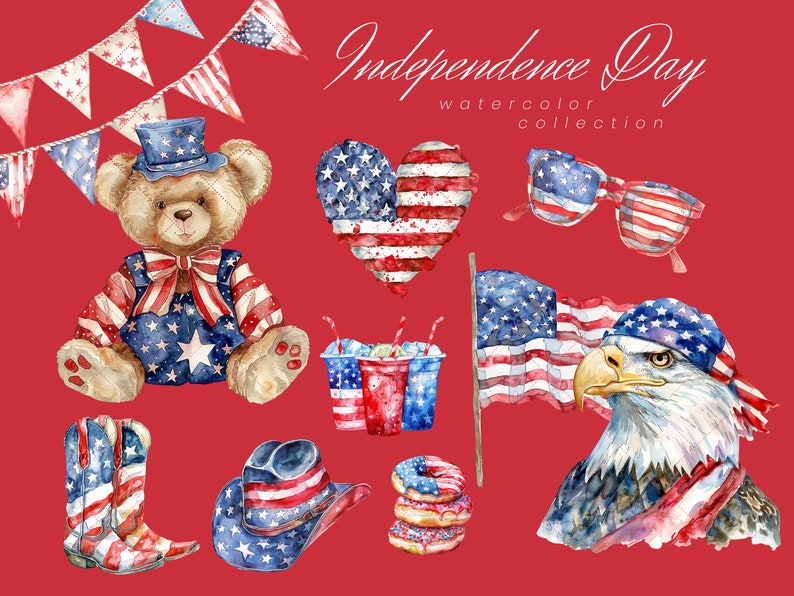Watercolor Independence Day Clip Art, 4th of July Clipart, 4th of July ...