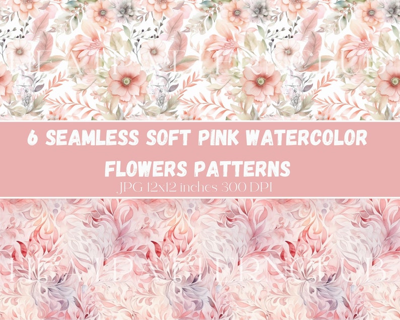 6 Seamless Soft Pink Watercolor Flowers Patterns JPEG - Etsy