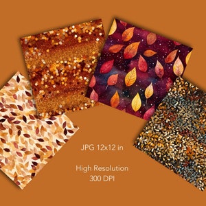 Seamless Watercolor Fall Leaves and Glitter Patterns, Digital Download ...