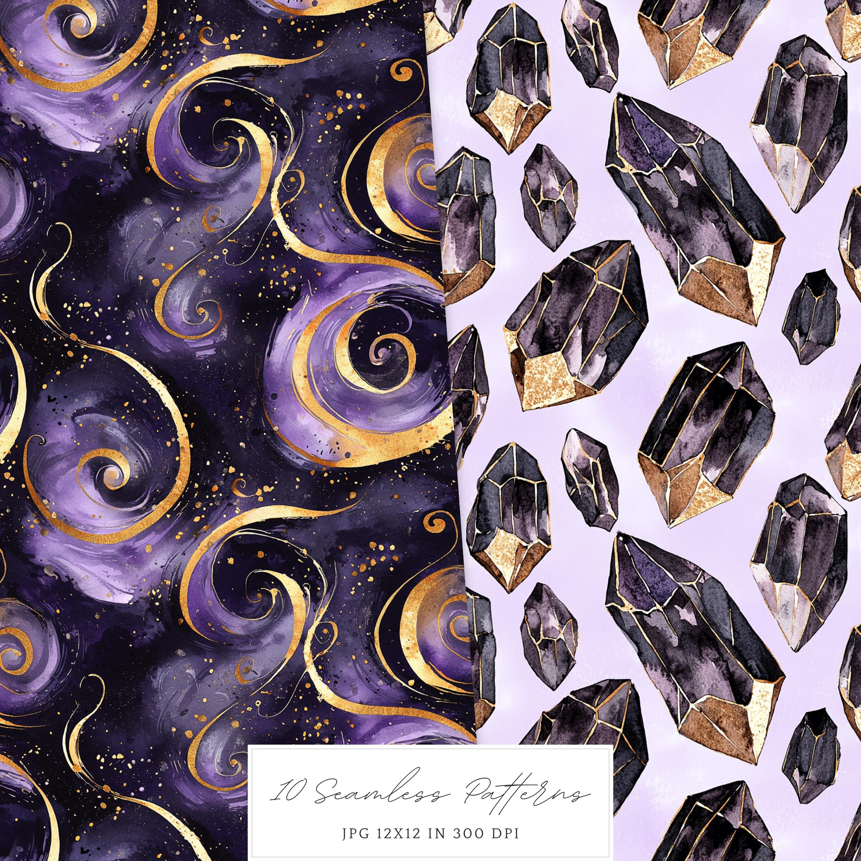Watercolor Magic Witch Seamless Patterns, Celestial Background, Floral ...