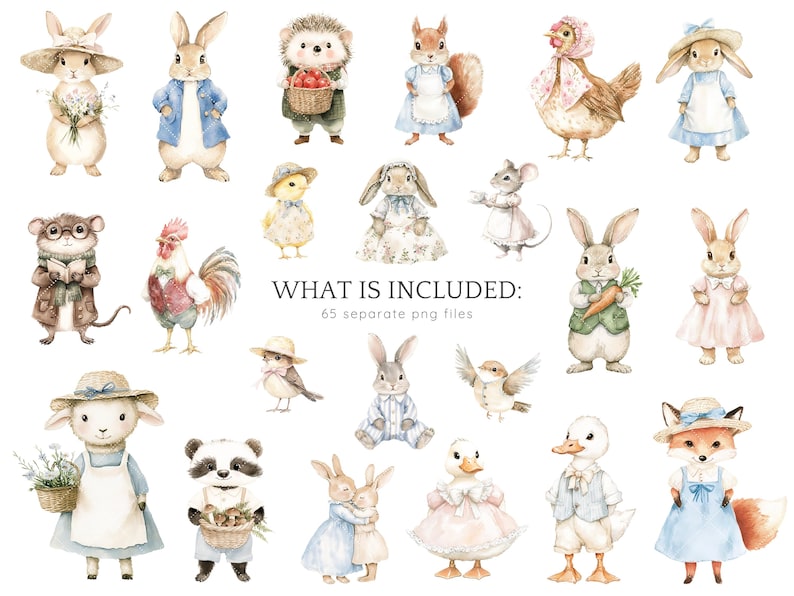 Watercolor Little Valley Stories Clipart, Vintage Bunny PNG, Cute ...