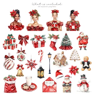 Watercolor Classic Christmas Clipart, Christmas Clip Art, Festive ...