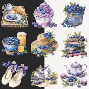 Watercolor Blueberry Garden Clipart Bundle, Berries Clip Art, Summer ...