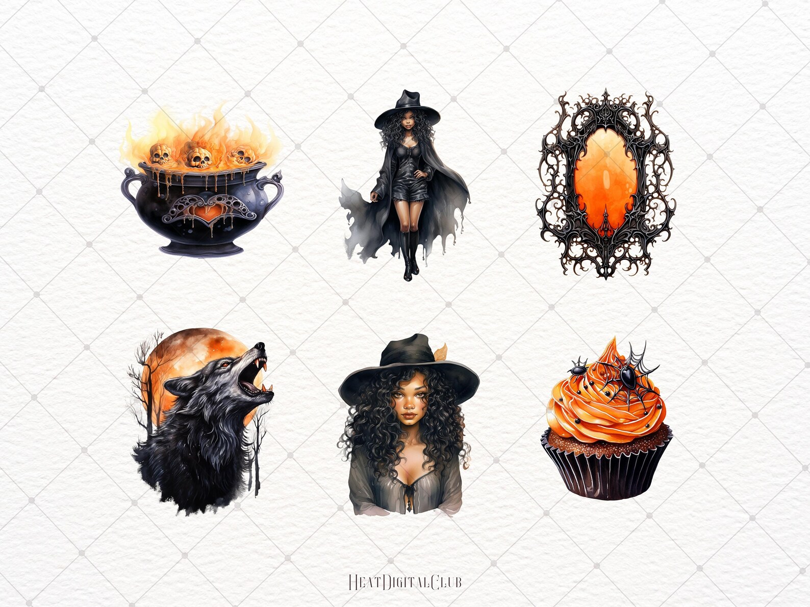 Watercolor Spooky Dark Halloween Witch Clipart Bundle PNG, Witchcraft ...