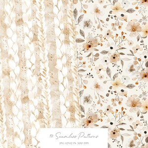 Watercolor Autumn Mood Seamless Patterns, Cozy Neutral Fall Pattern ...