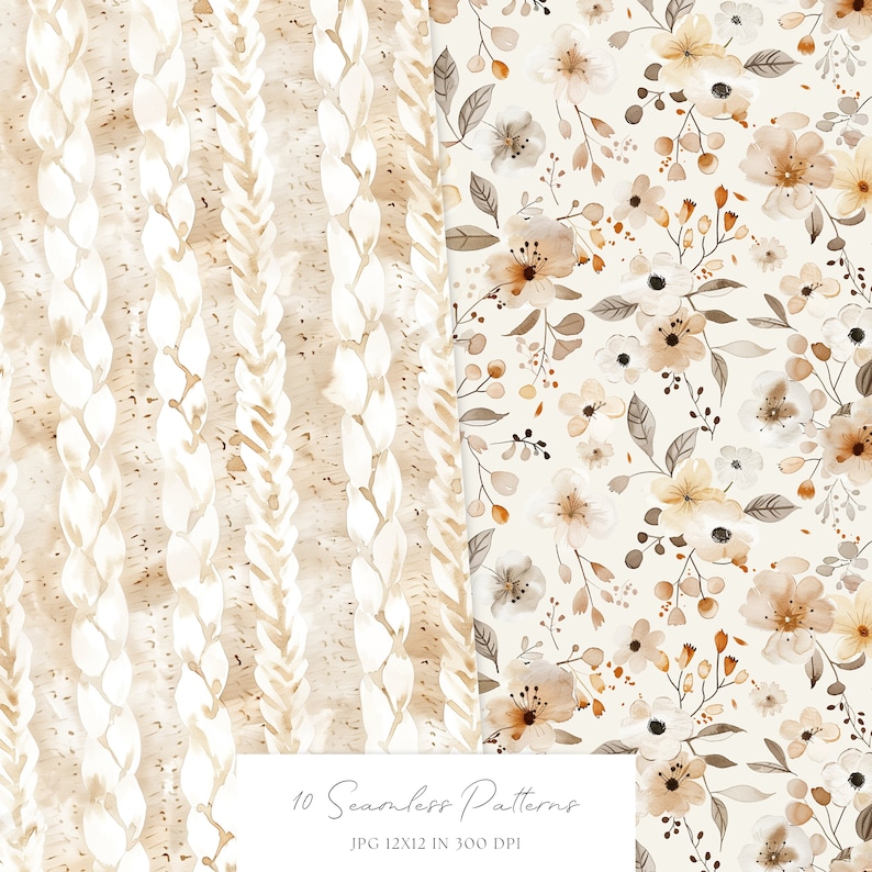 Watercolor Autumn Mood Seamless Patterns, Cozy Neutral Fall Pattern ...