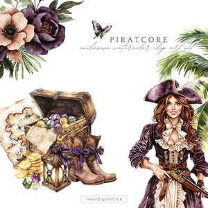 Watercolor Piratecore Clipart, Pirates PNG Bundle, Nautical Clip Art ...