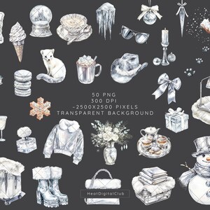Watercolor Silver Ice Clipart, Cozy Winter Clip Art Bundle, Modern ...