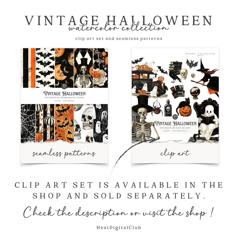 Watercolor Vintage Halloween Seamless Patterns, Classic Spooky Pattern ...