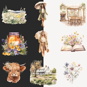 Watercolor Welcome Spring Clipart, Cozy Spring Clip Art, Floral ...