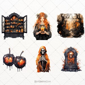 Watercolor Spooky Dark Halloween Witch Clipart Bundle PNG, Witchcraft ...