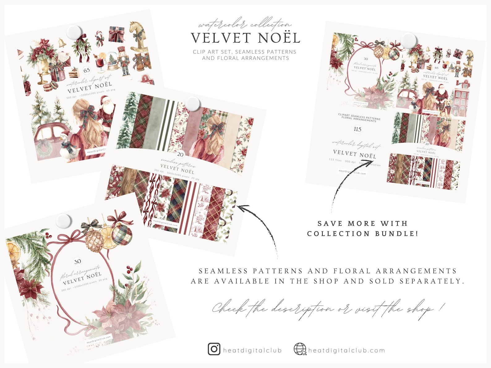 Watercolor Velvet Noël Clipart, Cozy Winter Elegant Holiday, Christmas ...
