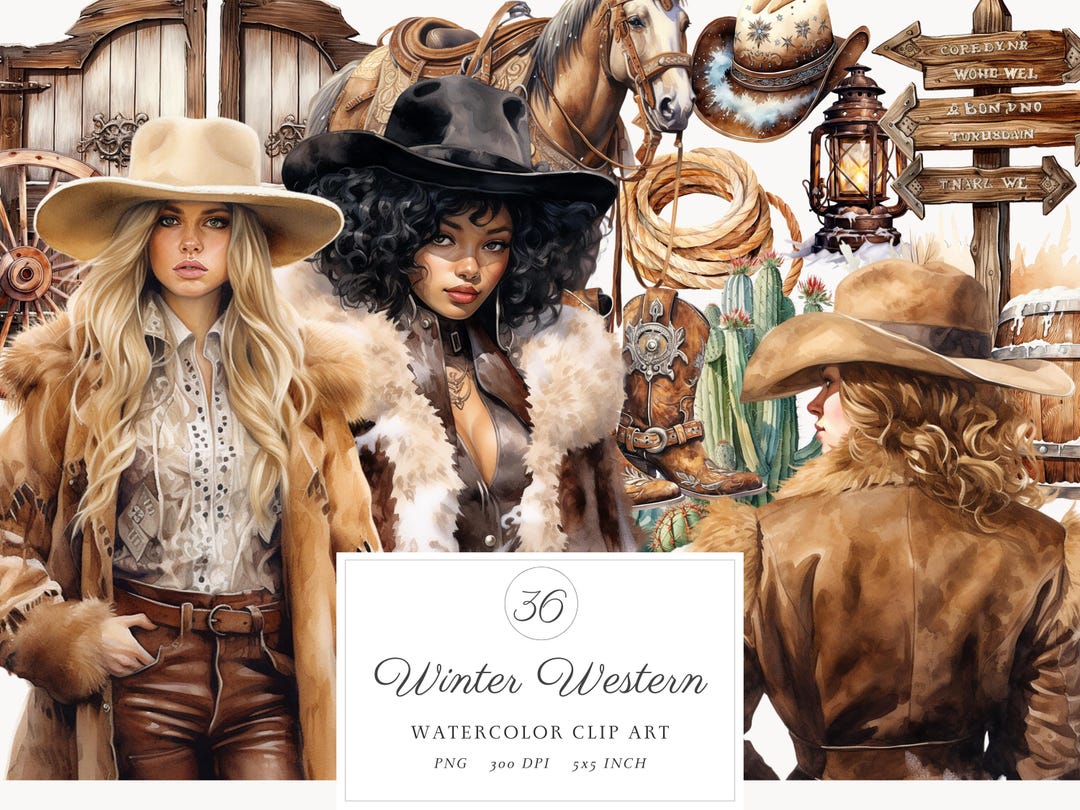 Watercolor Winter Western Clipart Bundle, Cowgirl Texas Horse Ranch ...