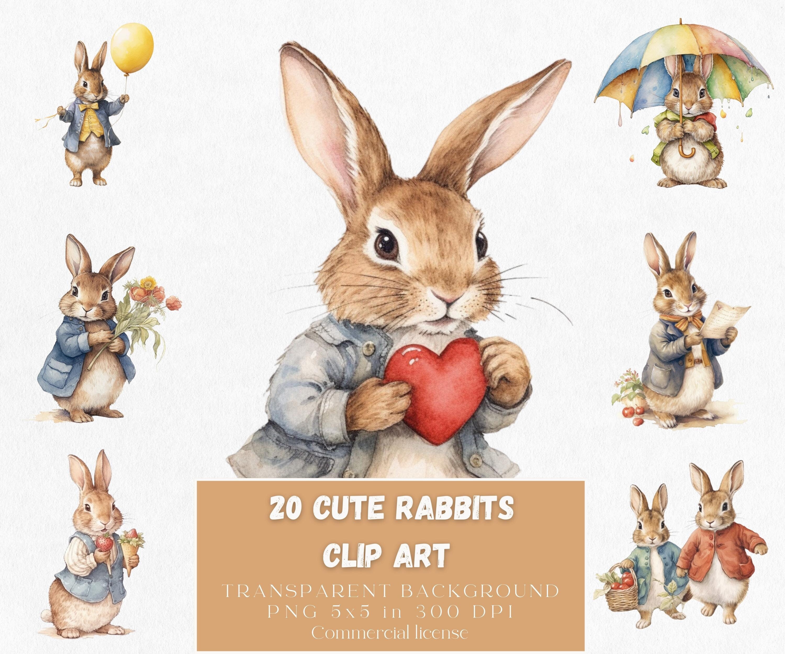 Cute Rabbits Clipart Cute Watercolor Bunny Clip Art Cute - Etsy